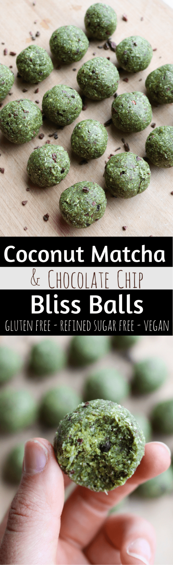 Coconut, Matcha, & Chocolate Chip Bliss Balls - From My Bowl