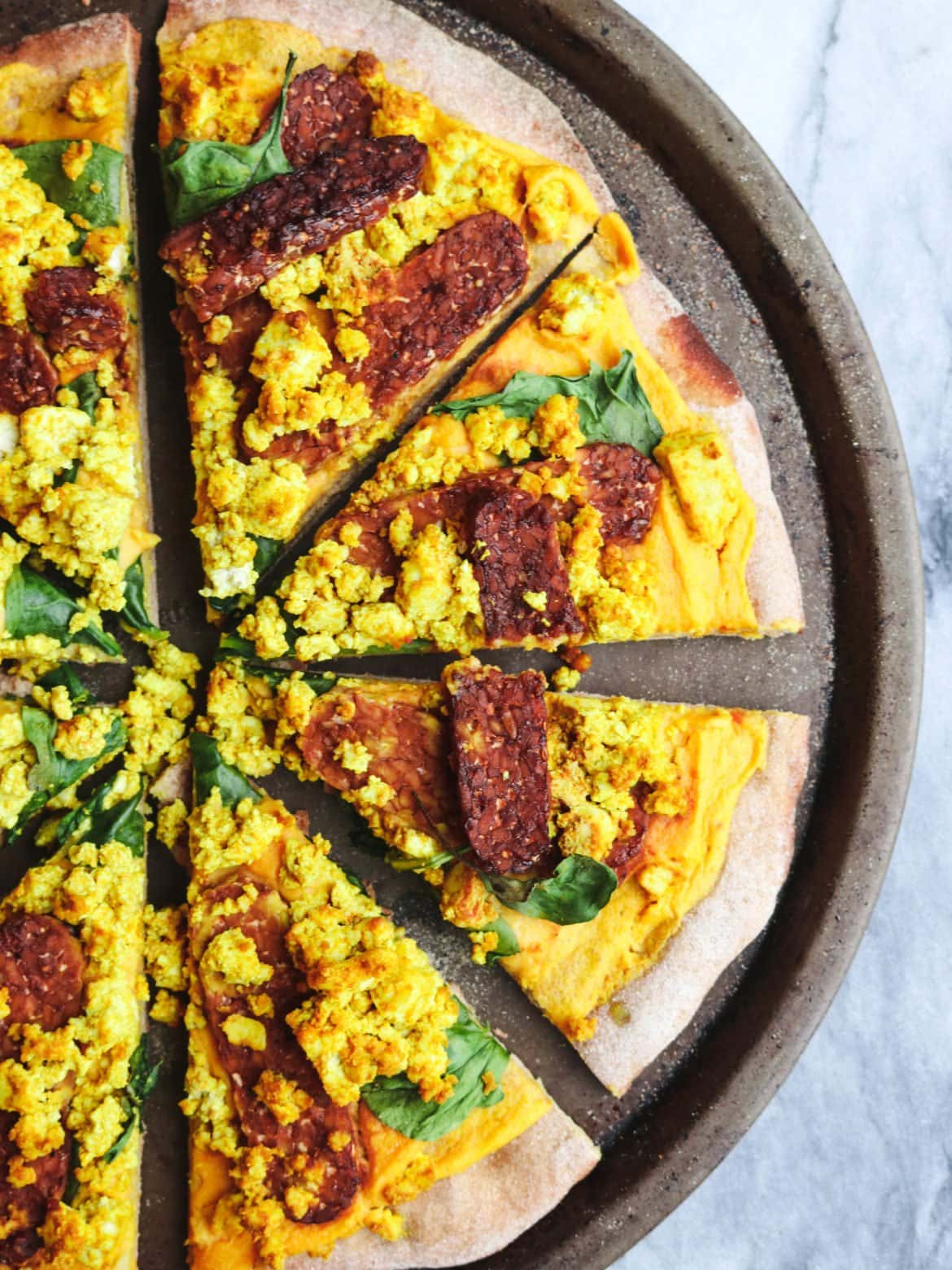 Cheezy Vegan Breakfast Pizza with Smoky Tempeh Bacon - From My Bowl