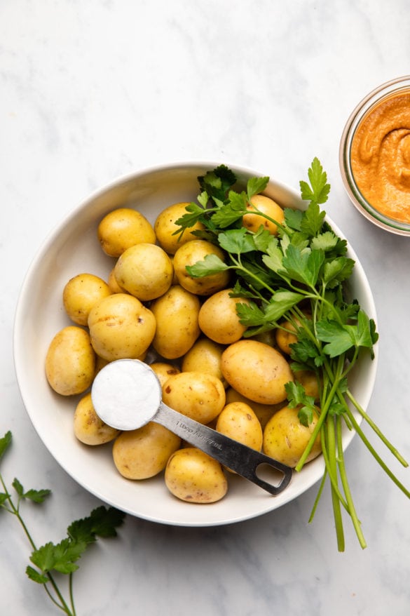Crispy Romesco Smashed Potatoes - From My Bowl