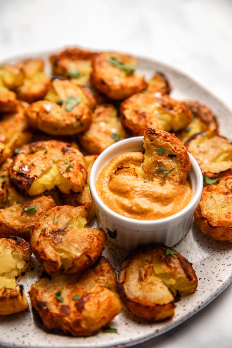 Crispy Romesco Smashed Potatoes - From My Bowl