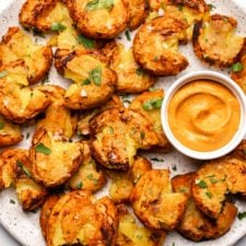Crispy Romesco Smashed Potatoes - From My Bowl