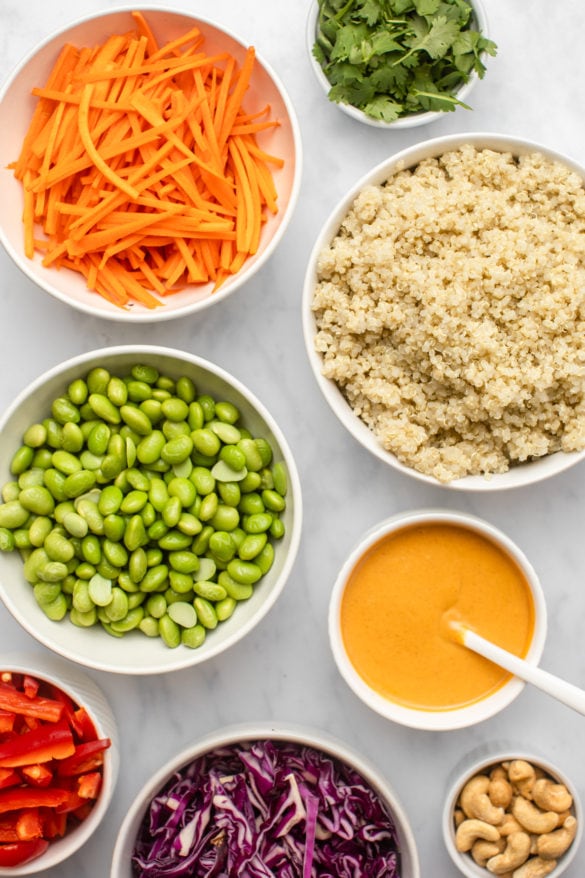 Rainbow Quinoa Salad with Red Curry Dressing - From My Bowl
