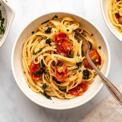 Roasted Cherry Tomato Pasta with Basil Gremolata - From My Bowl