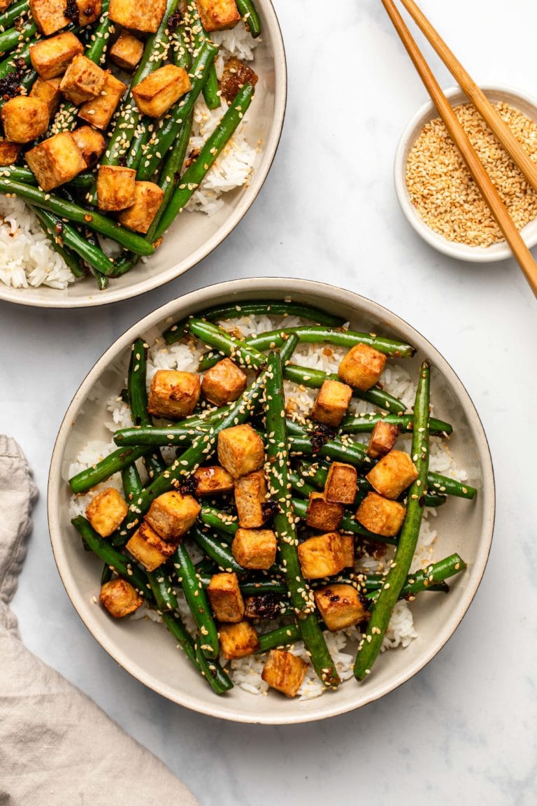 Garlic Green Bean Stir Fry with Crispy Tofu - From My Bowl