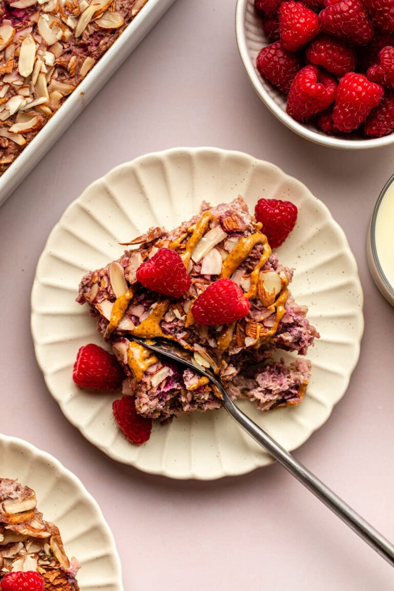 Healthy Baked Raspberry Oatmeal (Easy One Dish Recipe) - From My Bowl